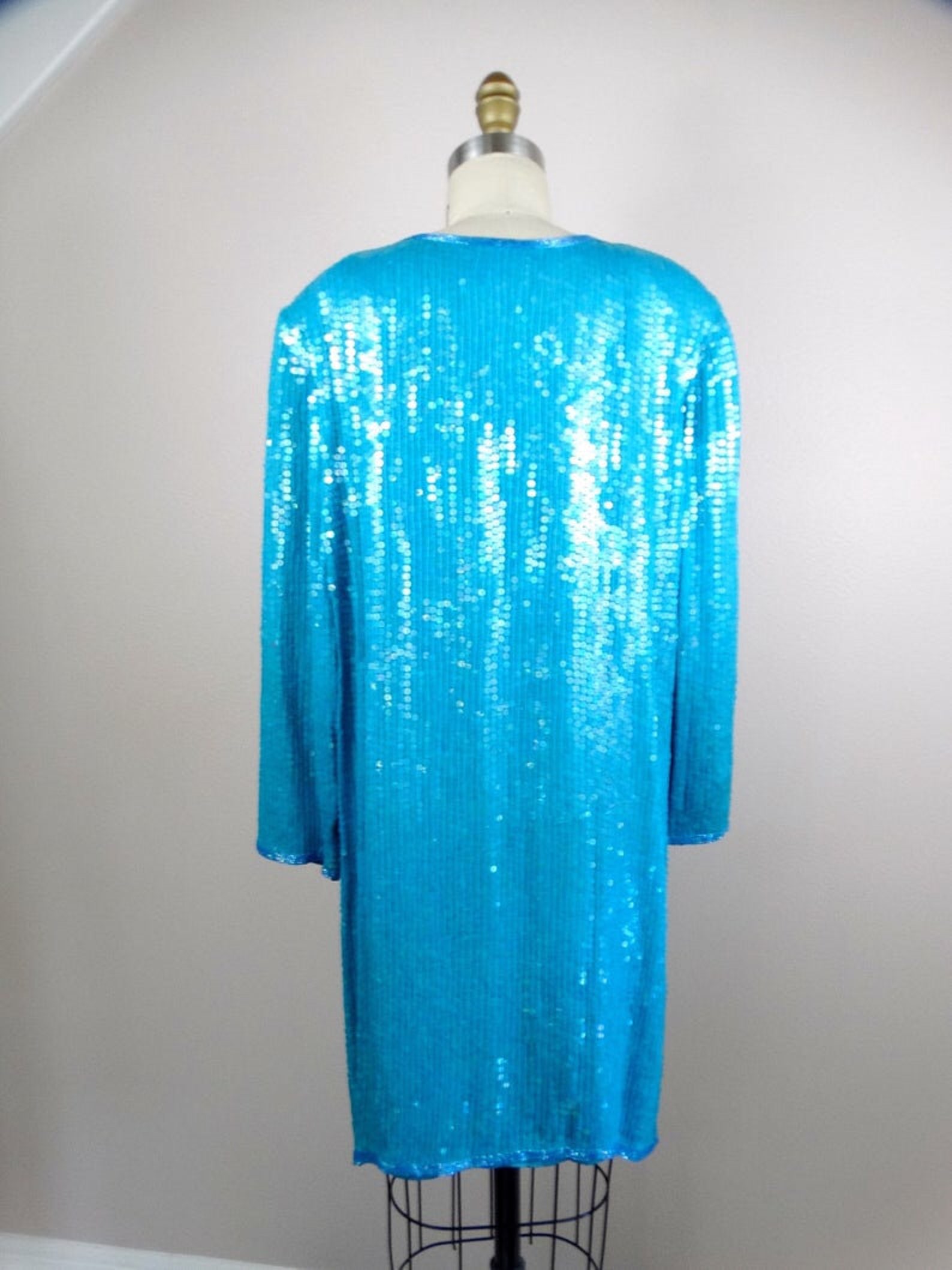 Electric Blue Sequined Long Jacket / Bright Turquoise Blue - Etsy UK
