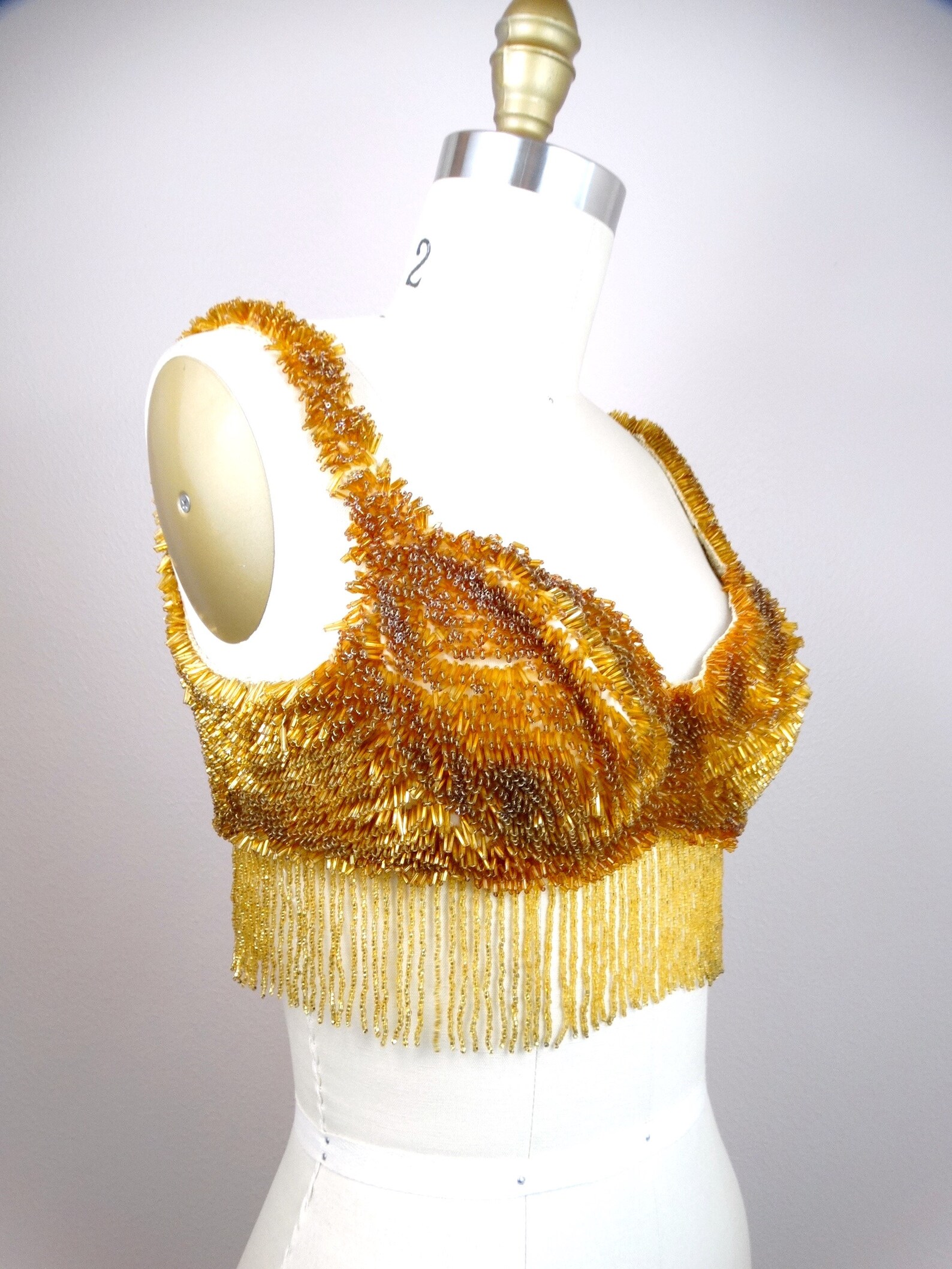 VTG Fringe Beaded Bra // Gold Embellished Madonna Bustier // Gold ...