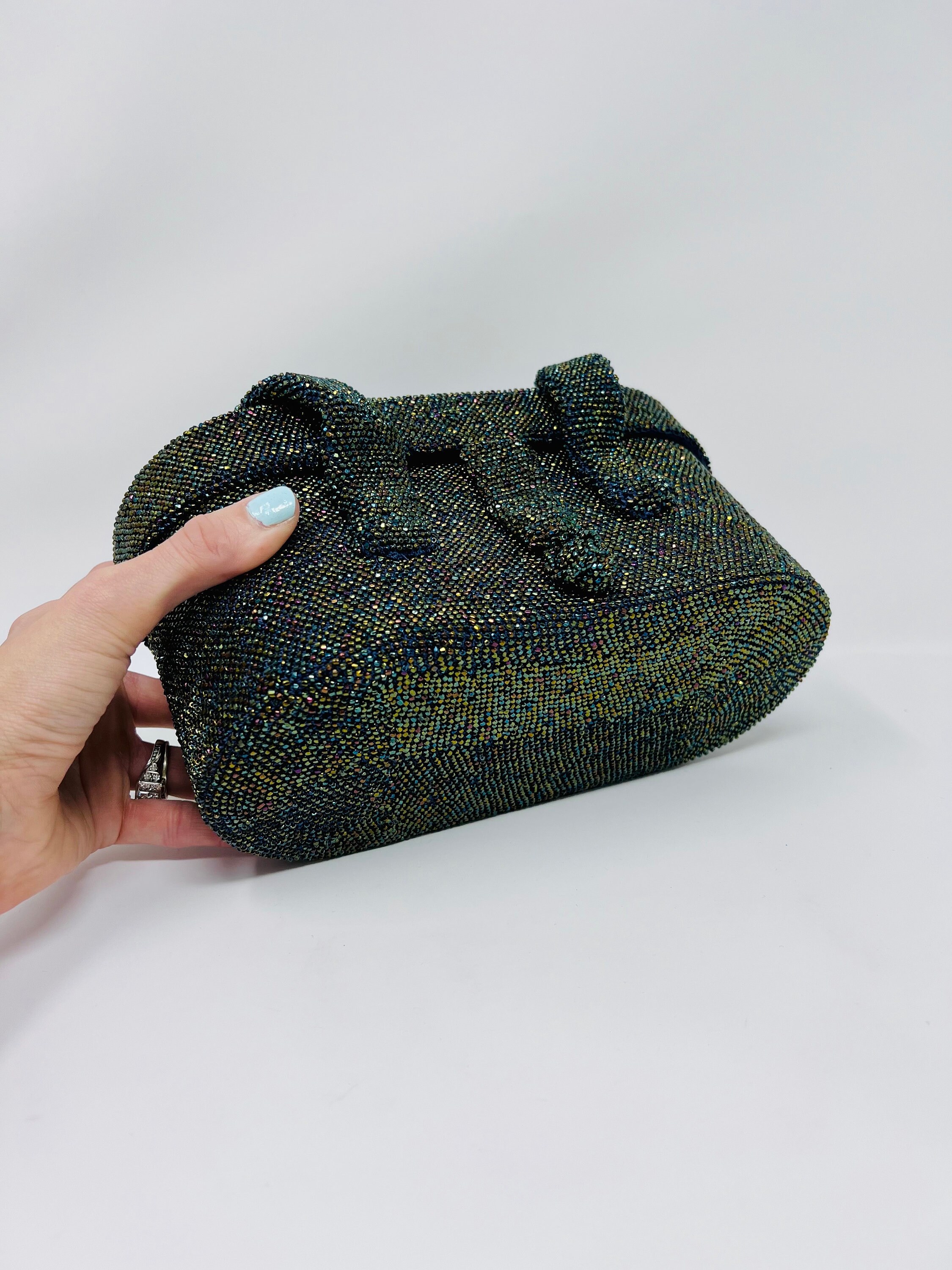 30s Micro Glass Bead Embellished Hard Shell Box Purse / 1930's Oval Mid ...