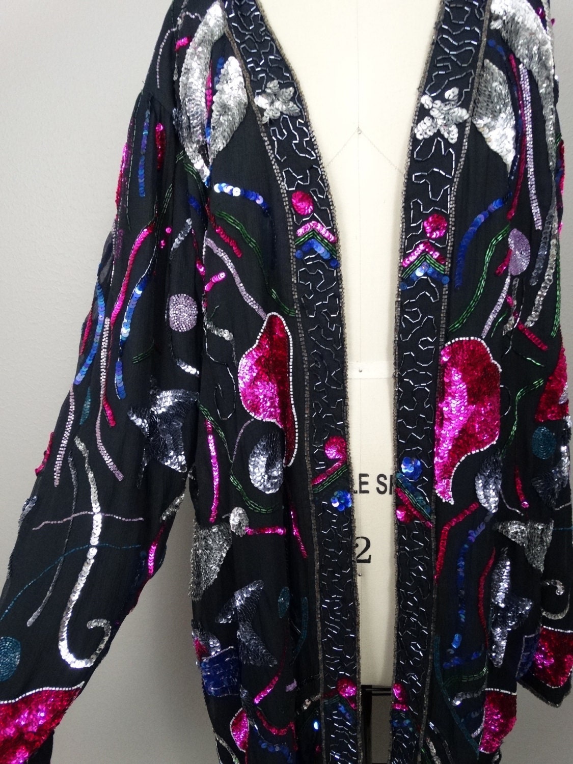 Moon & Stars Sequin Long Jacket // Navy Blue and Pink Hearts - Etsy