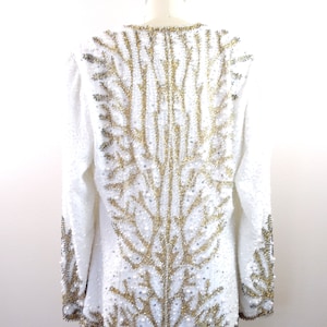 Art Deco Pearl Beaded Jacket // Gold Beaded Silk Blazer // White Beaded ...