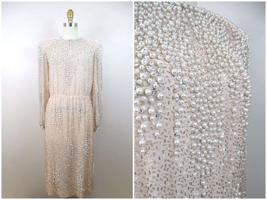 Vintage Crystal Beaded Dress // Heavy Rhinestone Encrusted Sequined ...