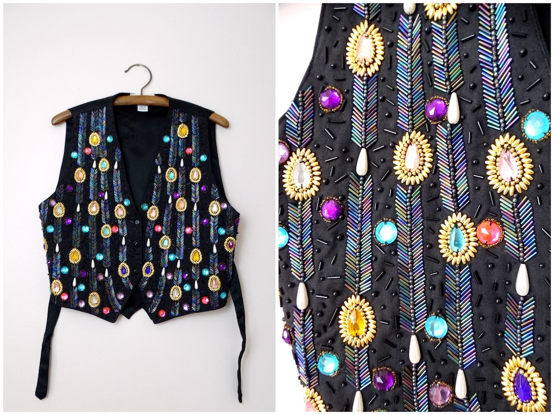 Bedazzled Vest by Caché / Jewel Embellished Shrug / Vintage Jeweled ...