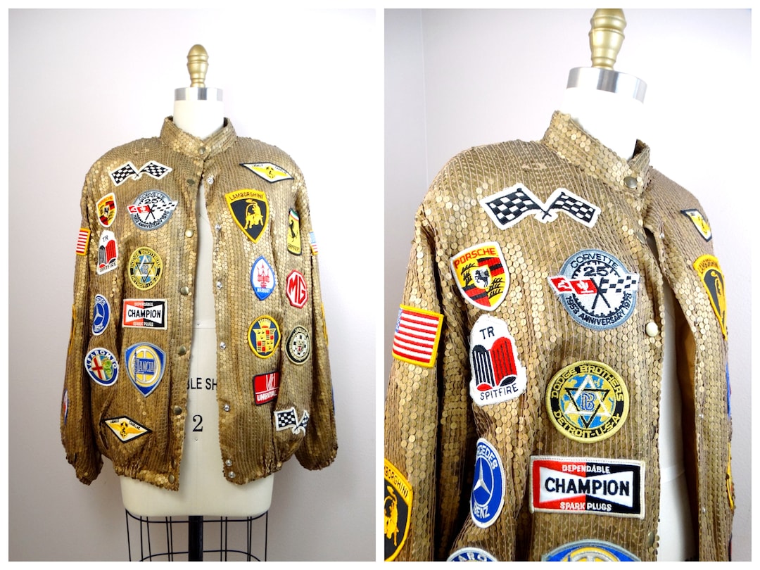 Luxury Cars Sequin Bomber Jacket // Vintage Vehicle Patches Bomber ...