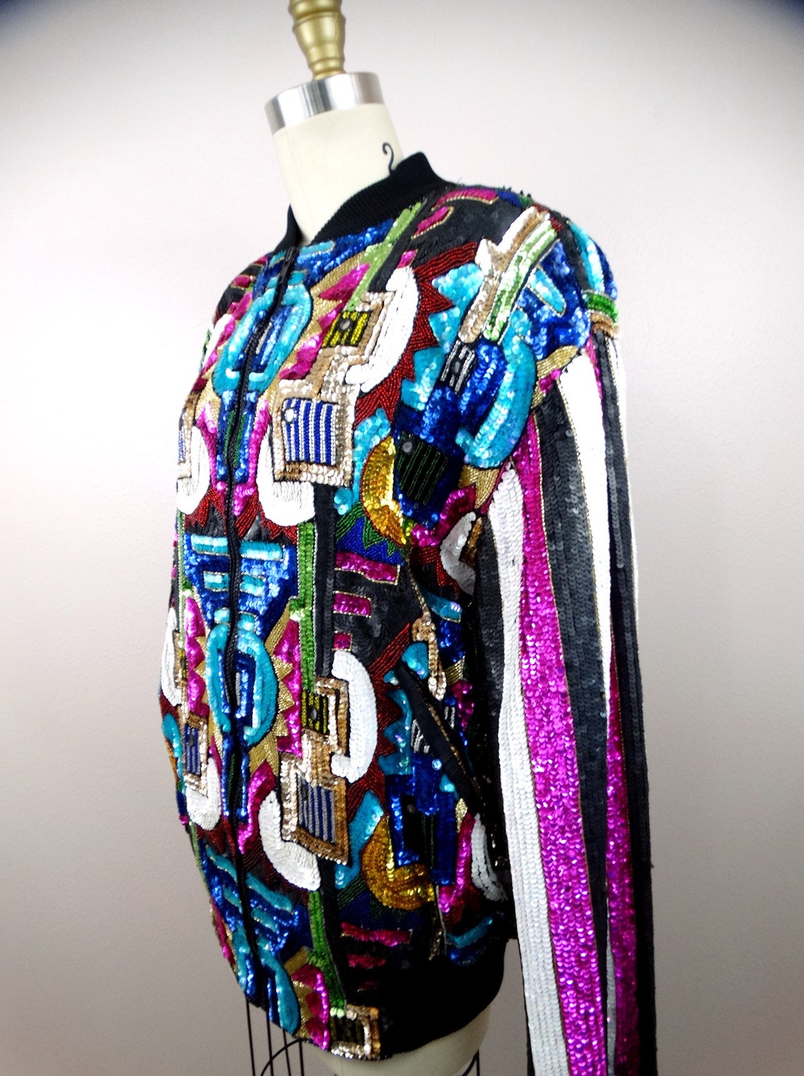 RARE Vintage Jewel Tone Sequined Jacket // Bright Blue and - Etsy