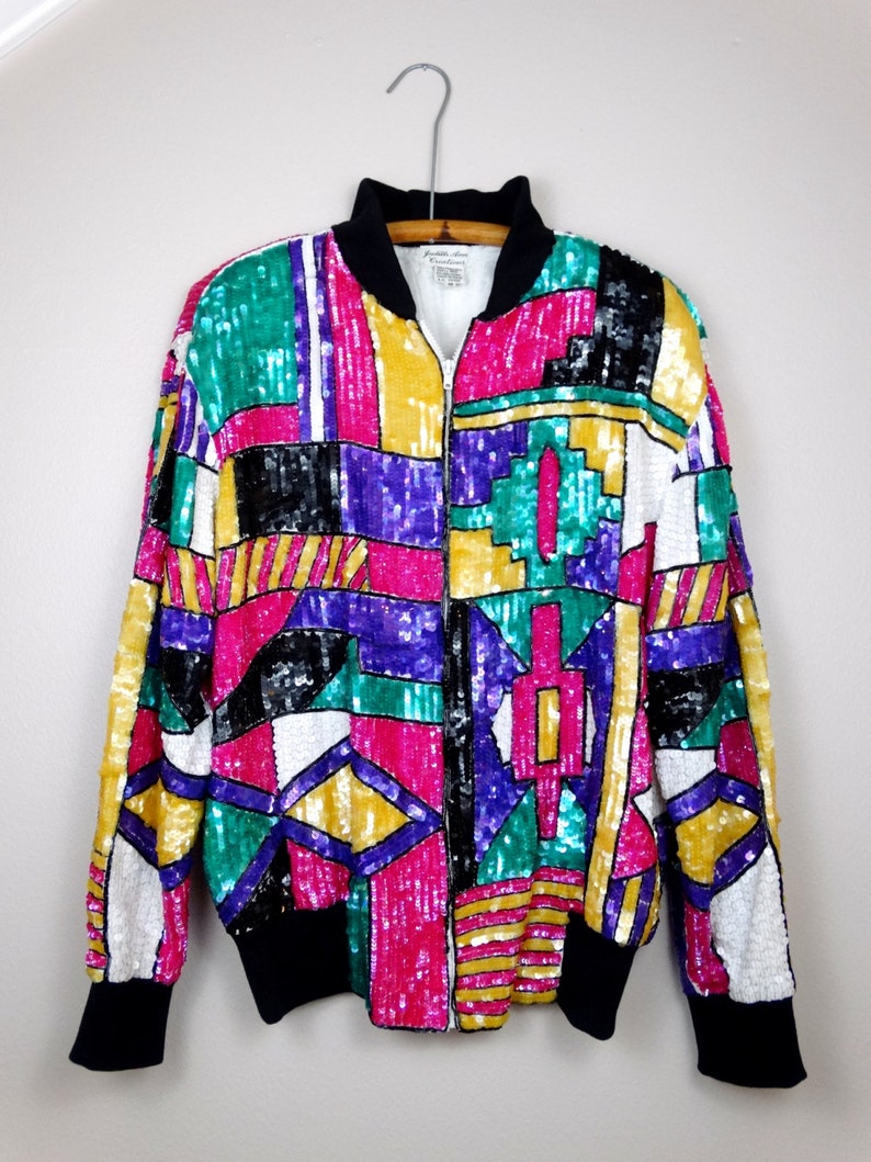 FUNKY Sequined Bomber Jacket / Retro Fully Embellished Bright - Etsy