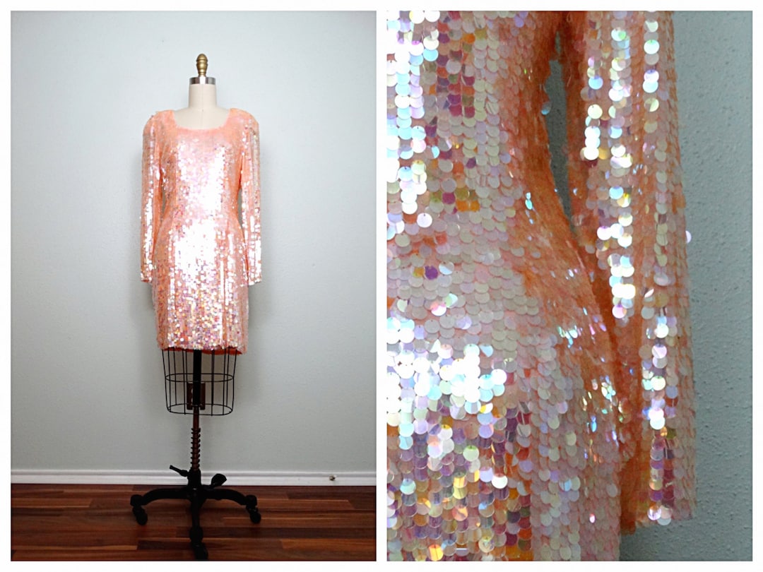 M/L Paillette Pastel Sequin Dress // Iridescent Pink Sequined ...