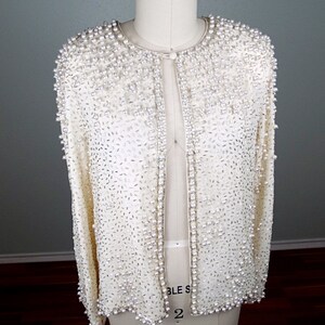 Vintage Pearl Beaded Sequin Jacket // Heavily Ivory White Beaded Silk ...