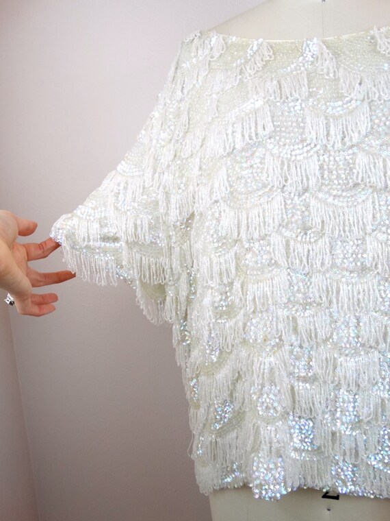 60s Beaded Fringe Plus Size Top // Heavily Embellishe… - Gem