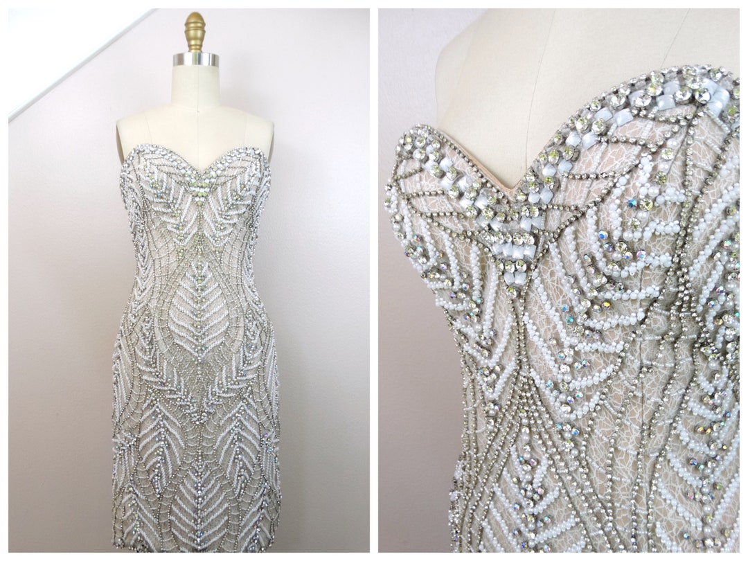 RARE Rhinestone Encrusted Couture Dress // Crystal Beaded Mini Dress ...