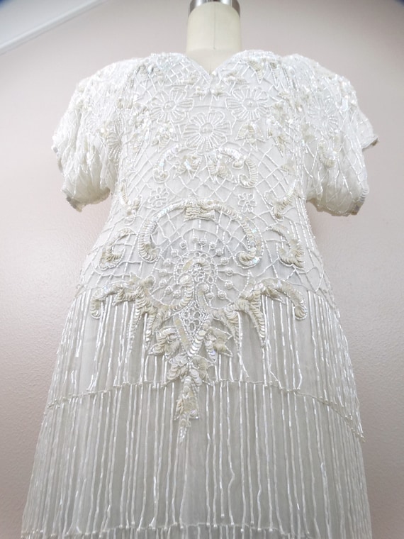 Dripping Beaded Fringe Dress // Silk Glass Beaded Dre… - Gem