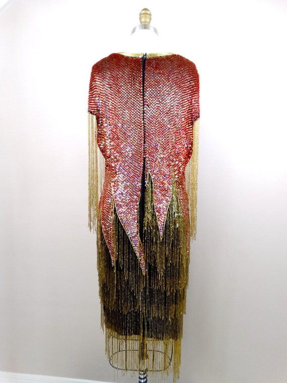 M/L Red & Gold Fringe Beaded Vintage Flapper // Handm… - Gem