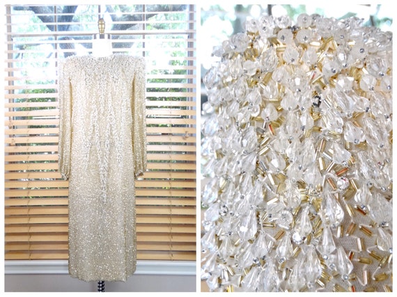 Rhinestone Encrusted Gold Beaded Dress // Heavily Embellished - Etsy