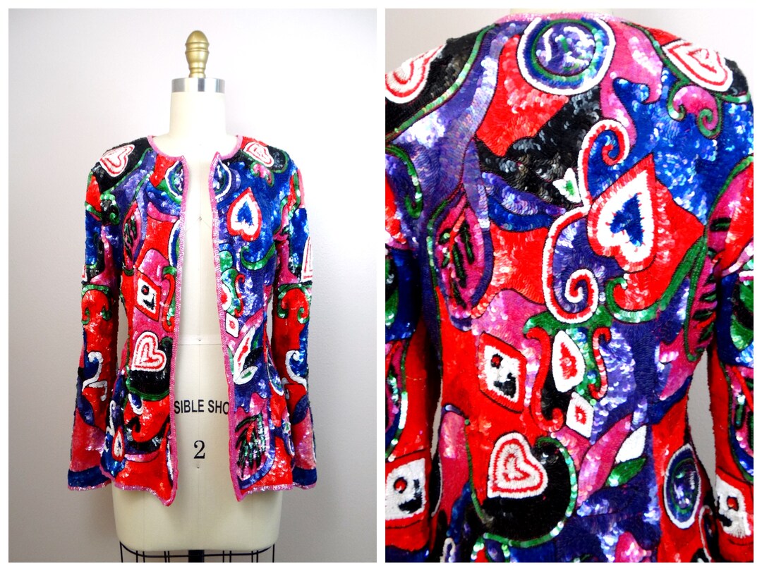 Sweet Hearts Sequin Jacket / Artsy Deco Heart Beaded Cardigan Top - Etsy