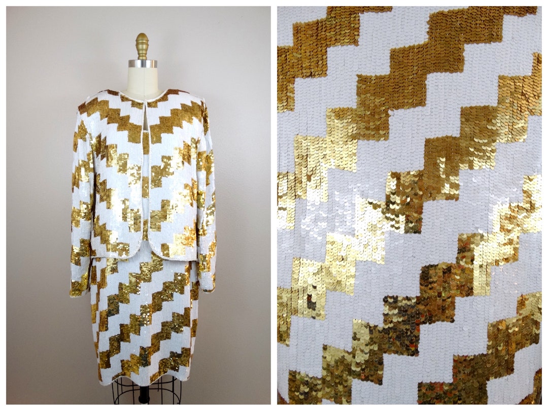 80s Flashy Retro Sequined Dress and Jacket ‣ 1980's Flashy Gold and ...