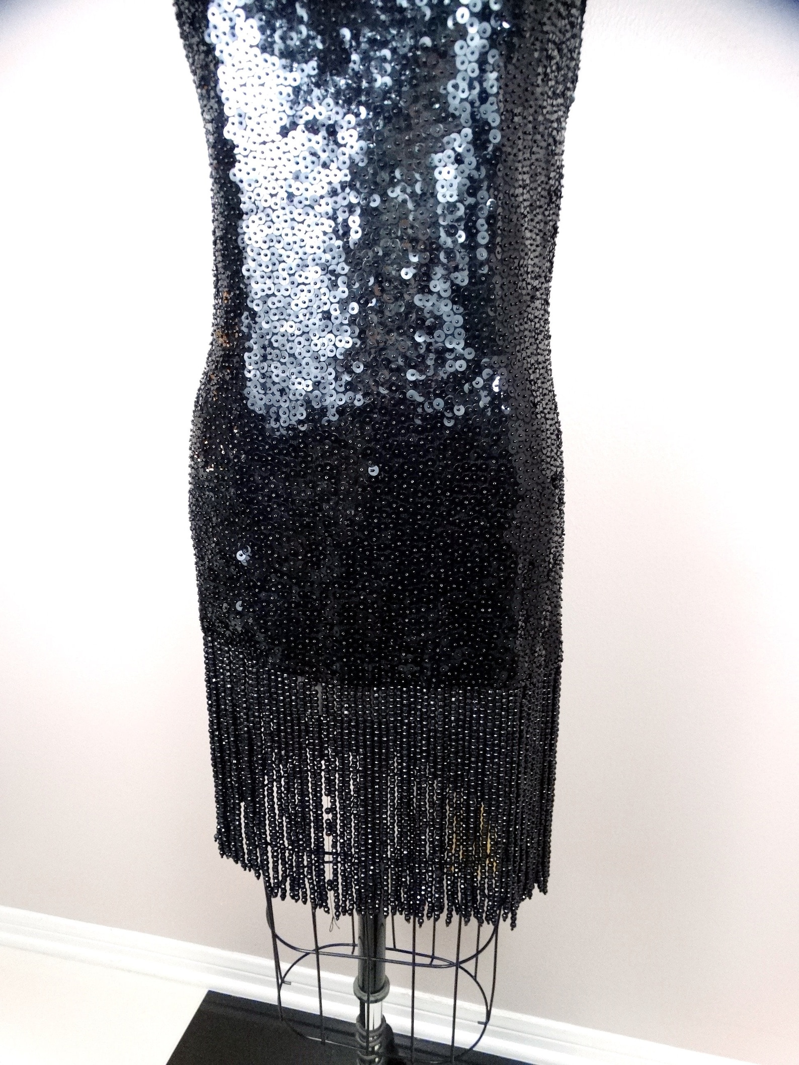 60s Valentina Fringe Beaded Micro Mini Dress // Vintage Black Sequin ...