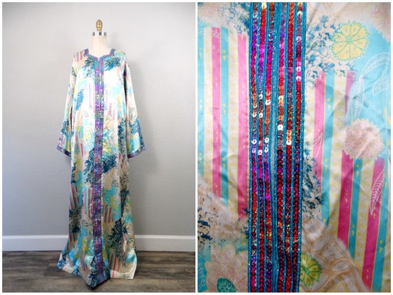 VTG Sequin Embellished Kaftan Gown / Retro Vintage Br… - Gem