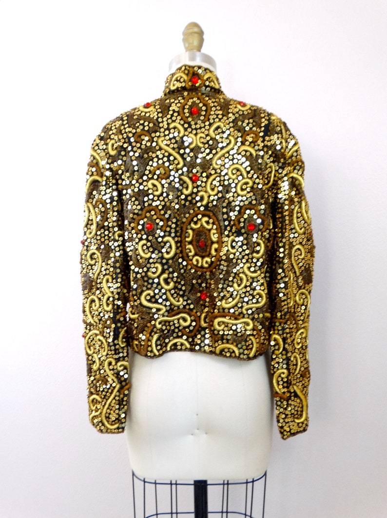 Ornate Jewel Beaded Cropped Jacket / Gold Sequin Red Jeweled - Etsy