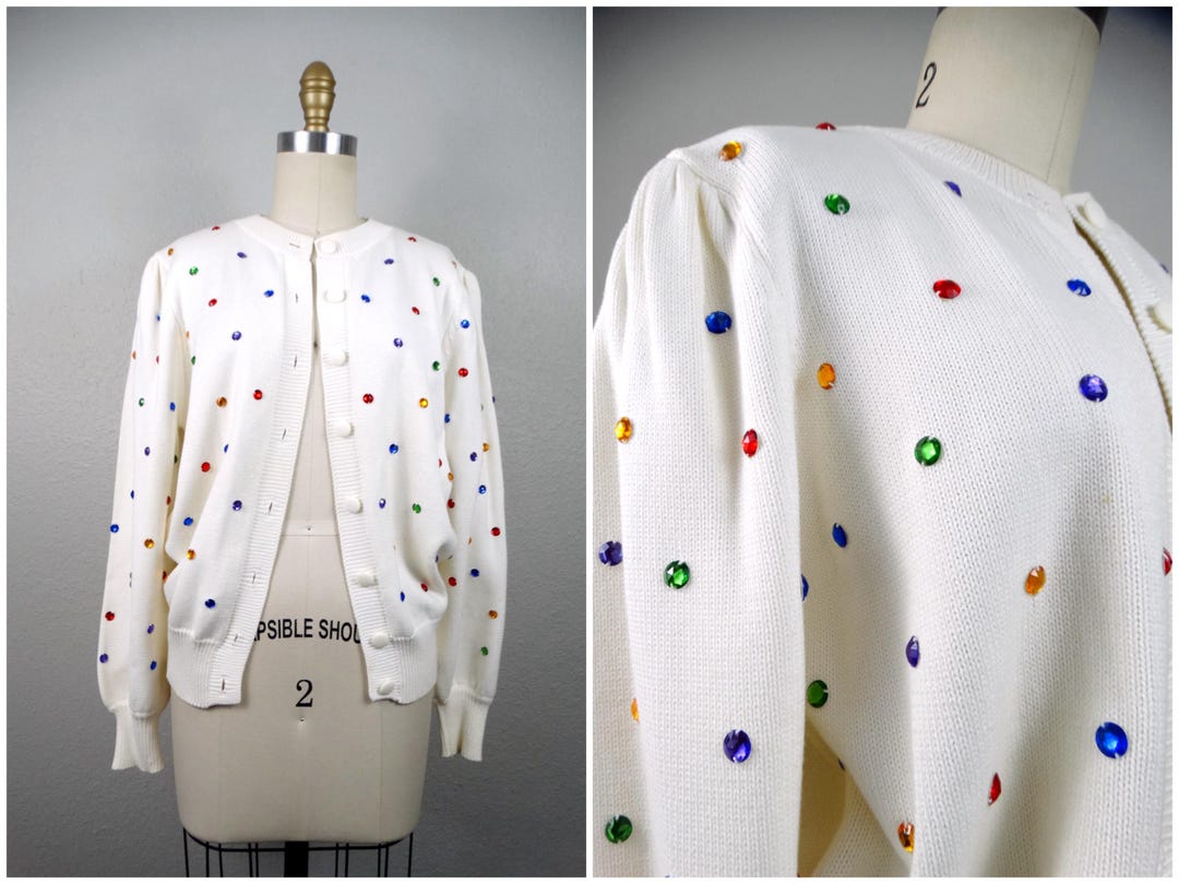 VTG Confetti Jewel Beaded Cardigan Top / Rainbow Jeweled Sweater - Etsy