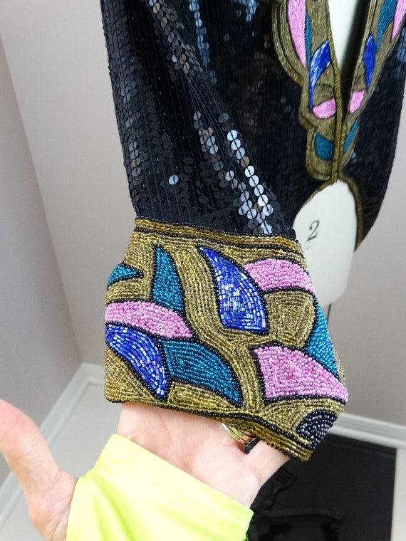 RARE Deco Micro Beaded Deep V Neck Open Top / Black S… - Gem