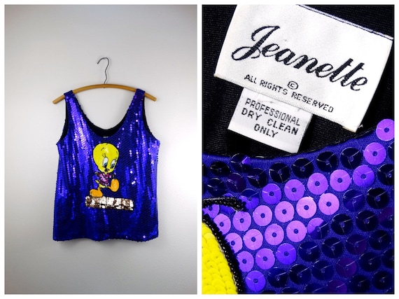 Vintage Sequin Cartoon Character Tank Top / Tweety Bi… - Gem