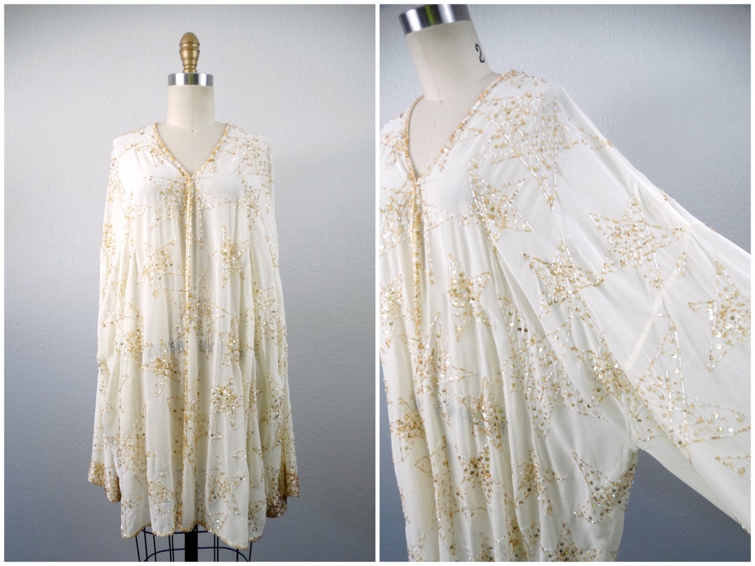 Star Beaded Plus Size Sheer Duster // Ivory and Gold Shooting Stars ...