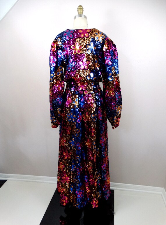 70s Psychedelic Sequin Embellished Floral Gown // 197… - Gem