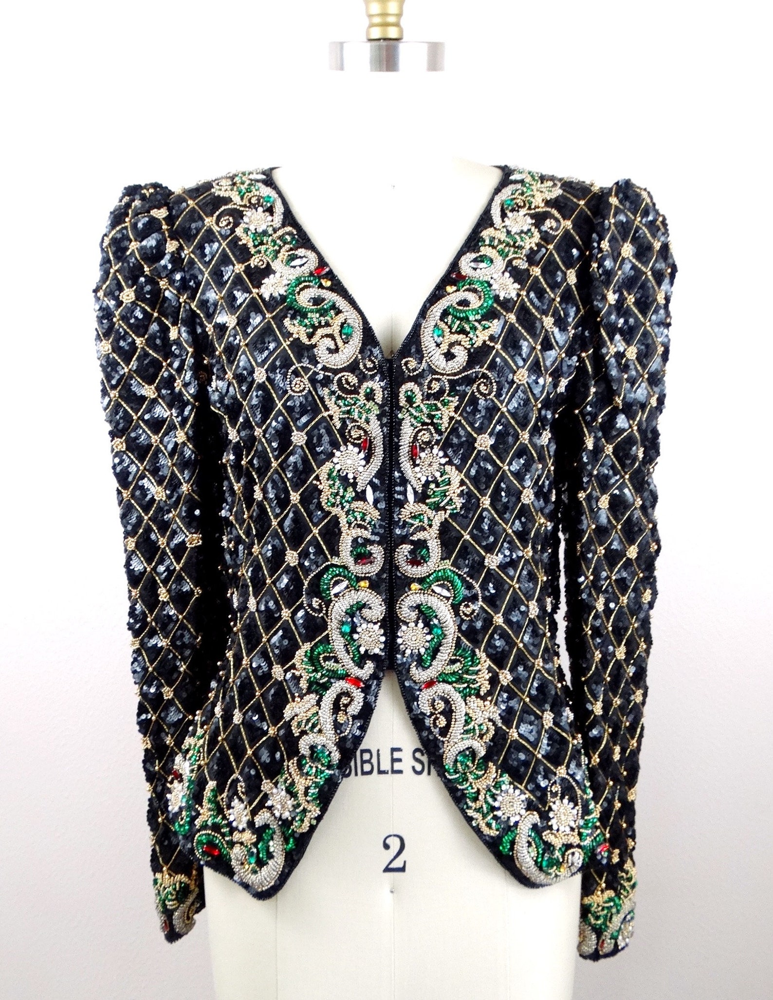 Ornate Crystal Beaded Button Down Top / Vintage Couture Sequin Fitted ...
