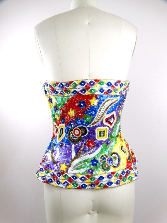 Whimsical Beaded Sequin Bustier // Colorful Beaded Se… - Gem