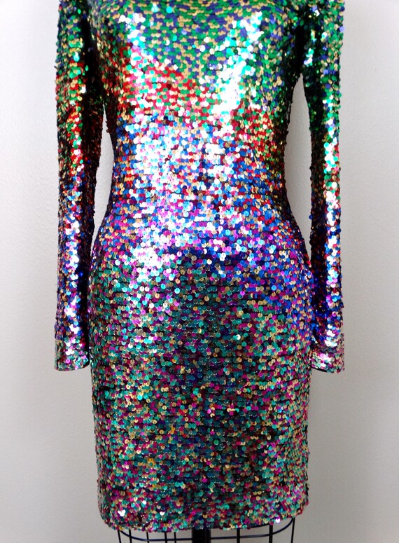 S/M Ombré Rainbow Sequin Dress // Gradient Sequined S… - Gem