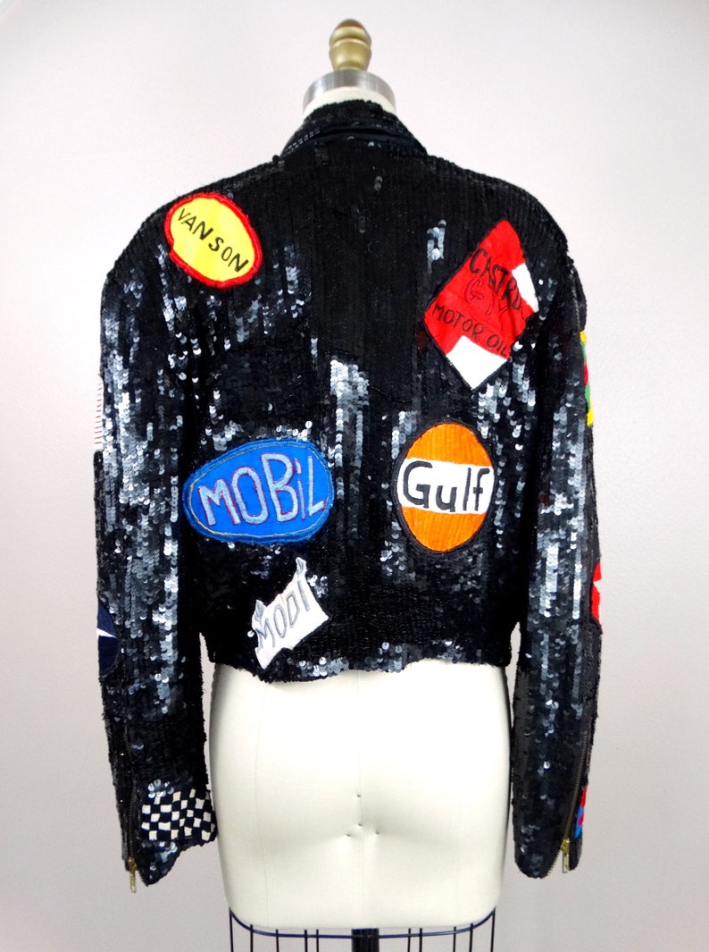 Vintage Sequin Bomber Jacket, Oil & Gas Patches, 80s Cropped Style - Etsy