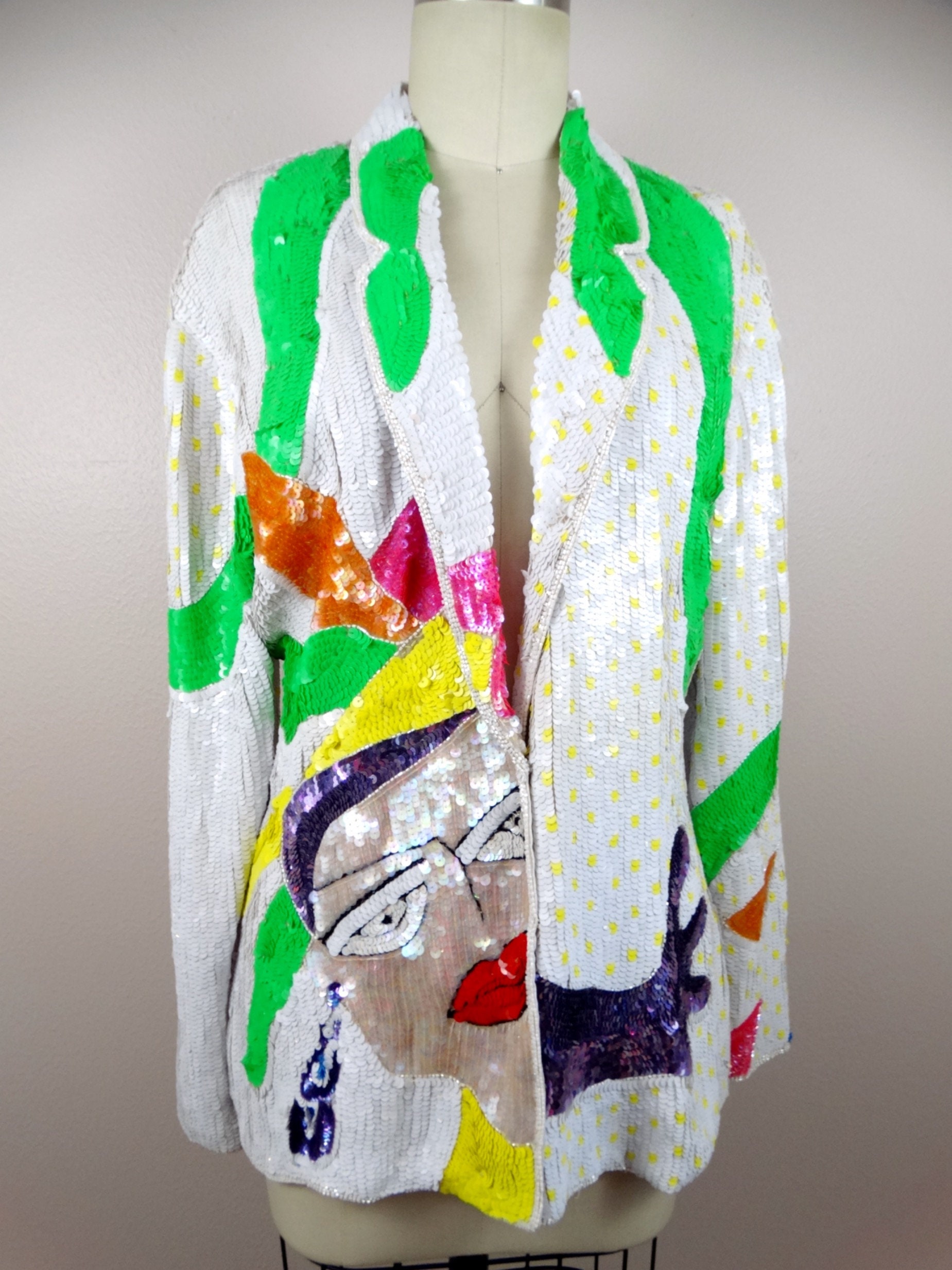 Funky Pop Art Sequin Blazer / Wearable Art Novelty Face Sequined Jacket ...