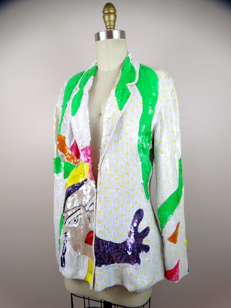 Funky Pop Art Sequin Blazer / Wearable Art Novelty Face Sequined Jacket ...