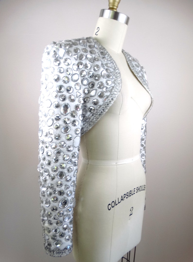 RARE Crystal Beaded Jewel Embellished Bolero / Wedding Glam Gem Cropped ...