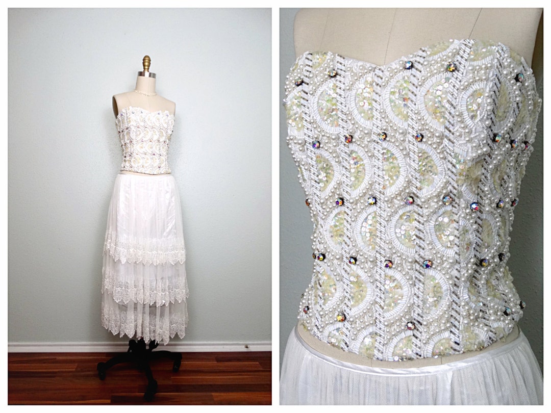 Haute Couture Crystal Encrusted Sequin Embellished Bustier / Pearl ...