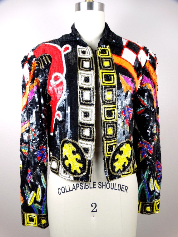RARE Rad Sequin Moto Jacket // Vintage GLAM Embellish… - Gem