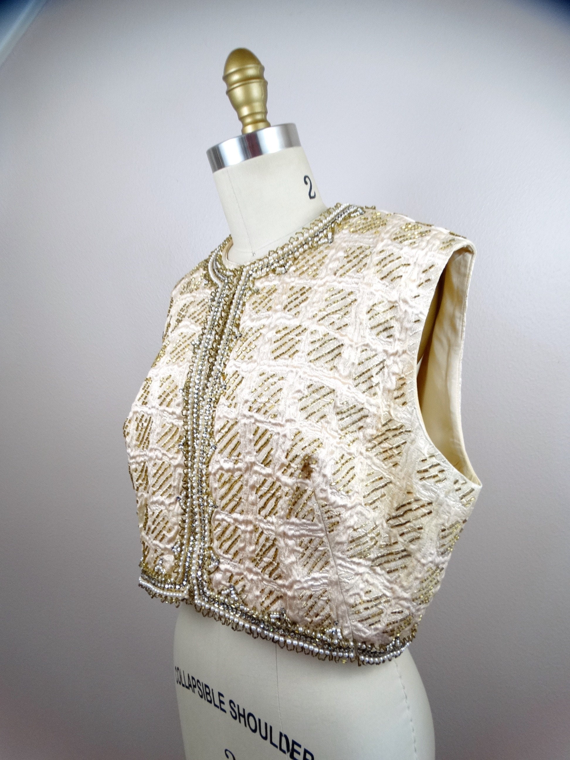 50s Beaded Bolero Vest: Vintage Rhinestone & Pearl Crop Top - Etsy