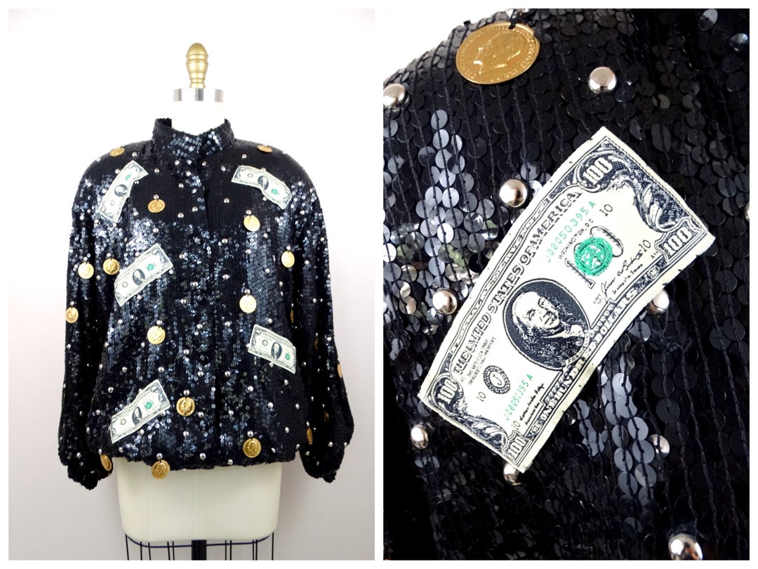 Jeanette Kastenberg Sequin Bomber Jacket // 80's Gold Coins & Cash ...