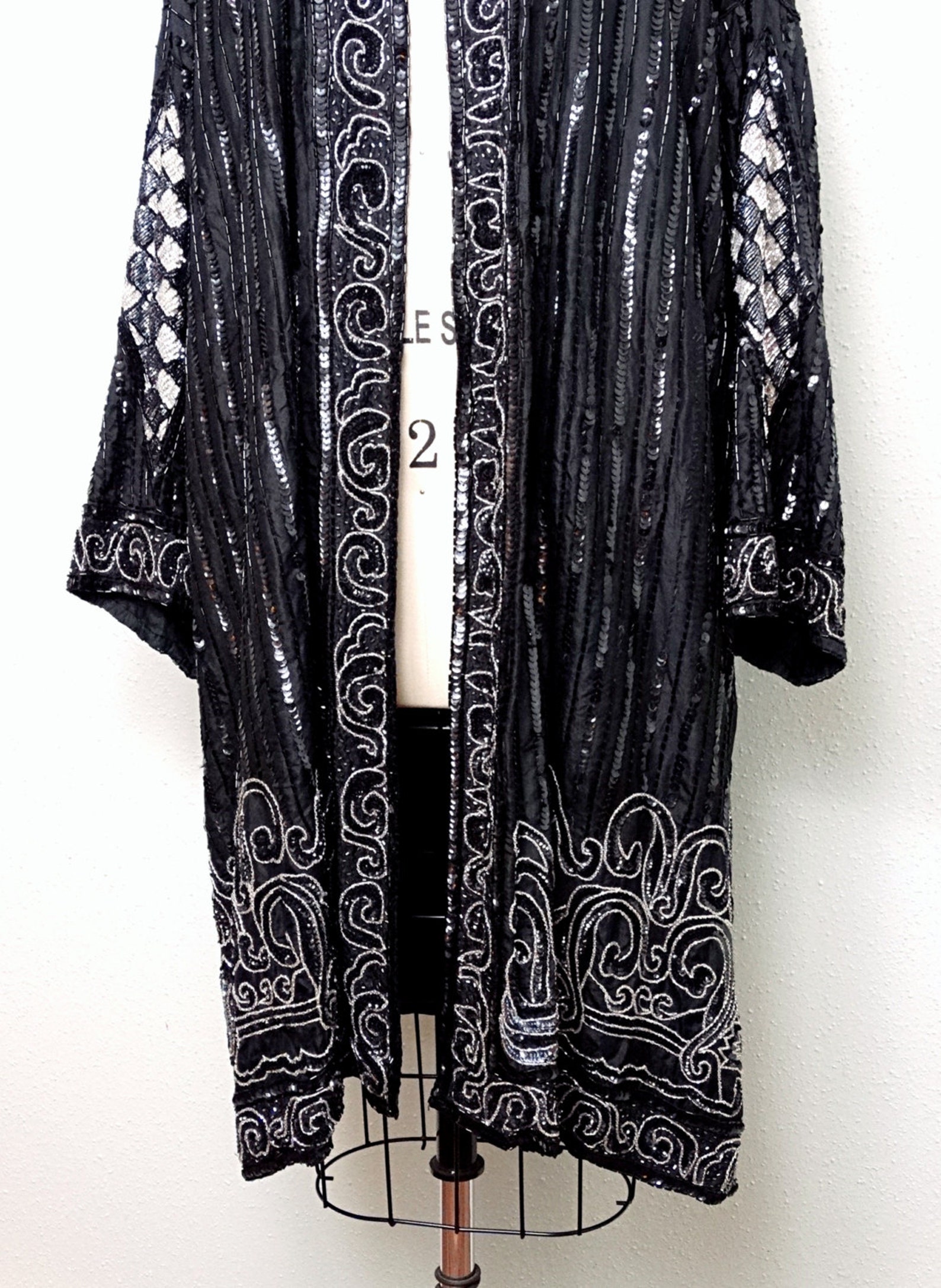 VTG Sequined Beaded Long Jacket / Bohemian Novelty Open Kaftan | Etsy