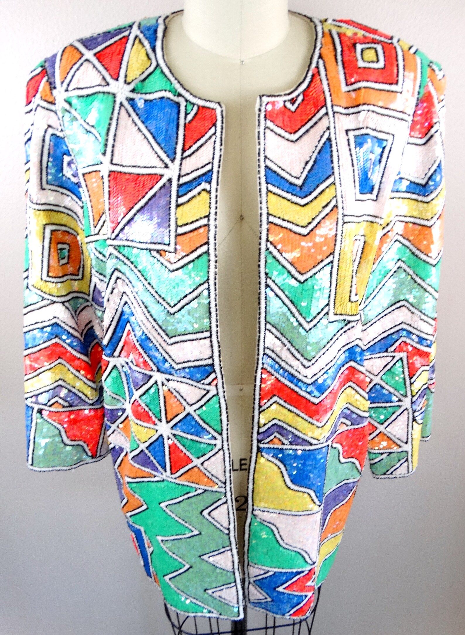 NEON Glam Sequined Beaded Jacket / Bright Color Block Novelty - Etsy