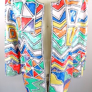NEON Glam Sequined Beaded Jacket / Bright Color Block Novelty Sequin ...