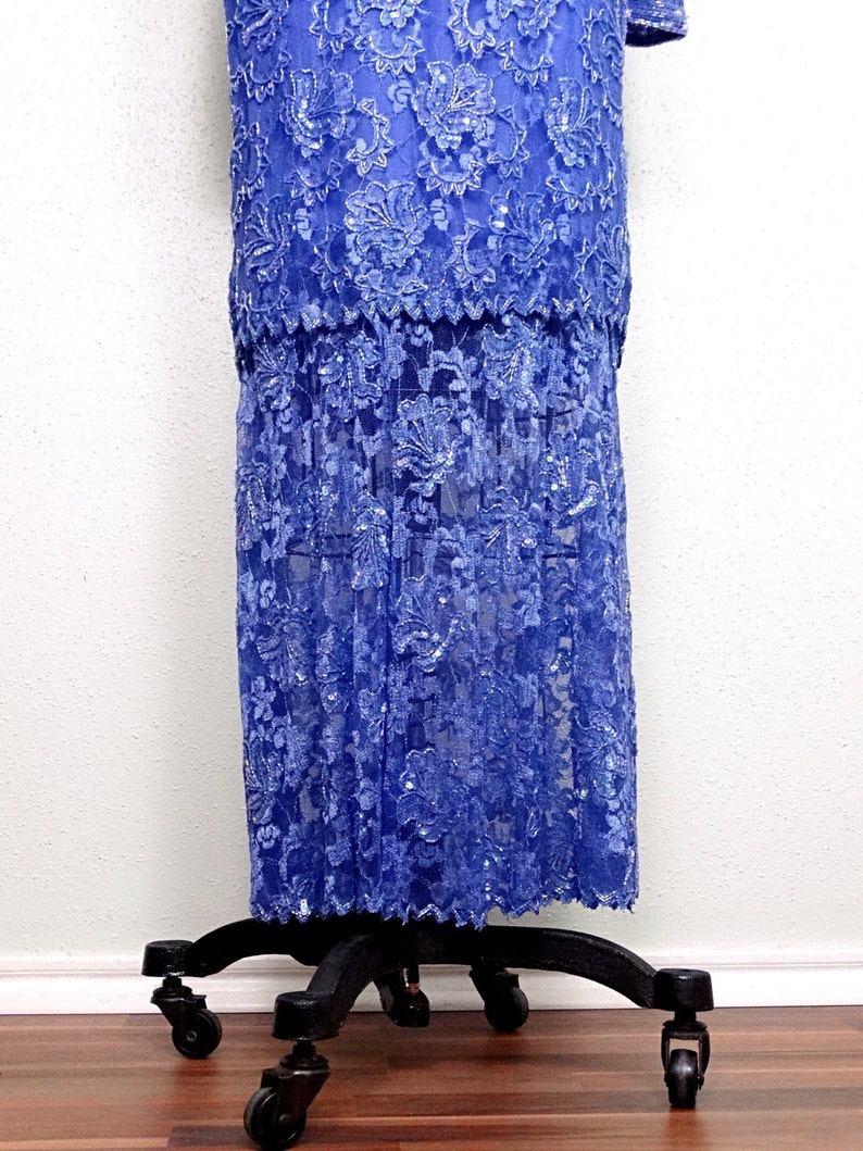 Periwinkle Lace Beaded Sequin Gown / Vintage Mother of the Bride Dress ...