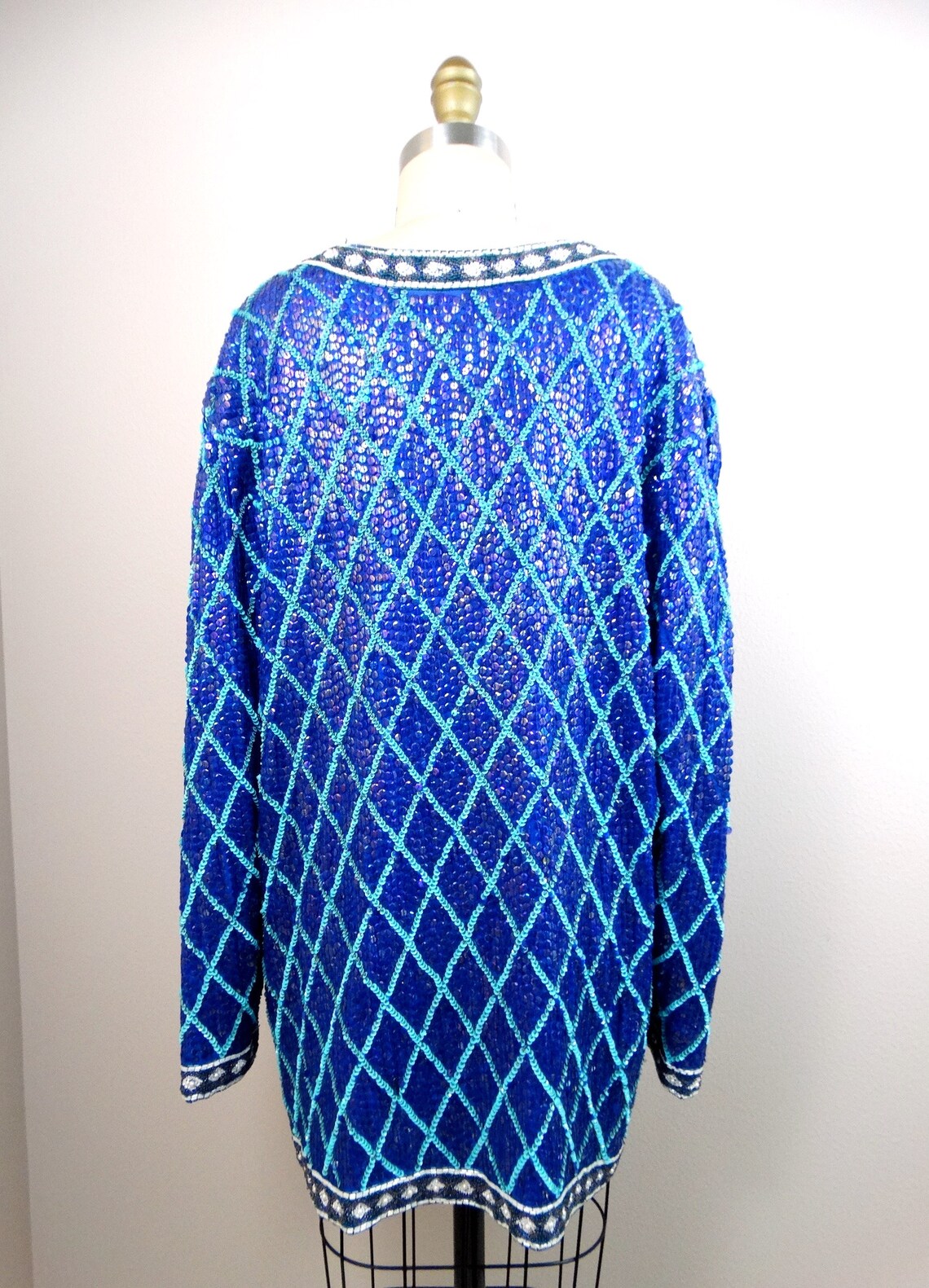 Plus Size Diamond Sequin Beaded Neon Blue Jacket 1x - Etsy