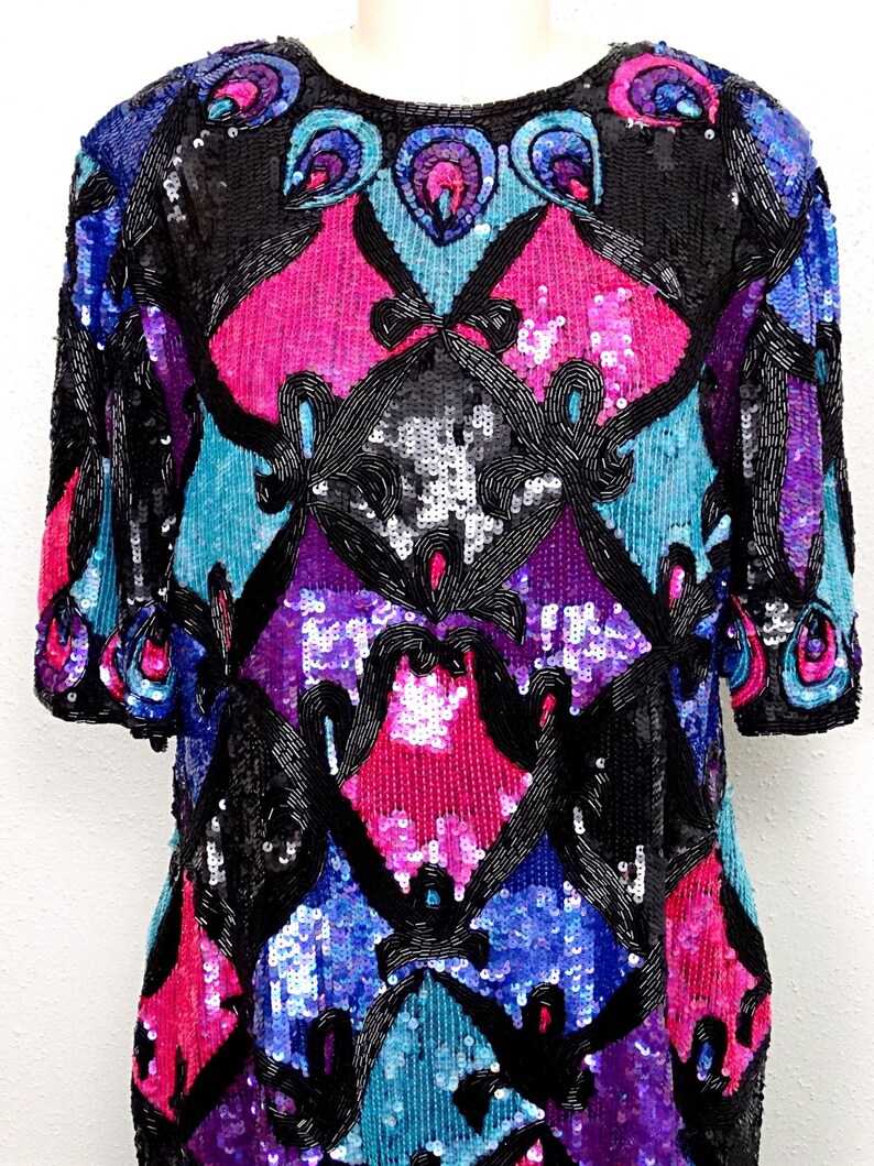 Heavily Beaded Sequined Dress // Bright Pink Purple Blue - Etsy