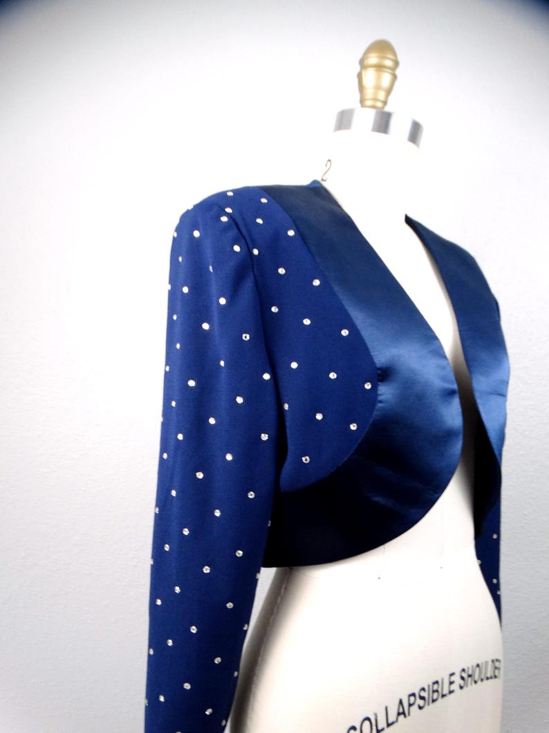 80s 90s Rhinestone Embellished Navy Bolero / Crystal Encrusted Dark ...