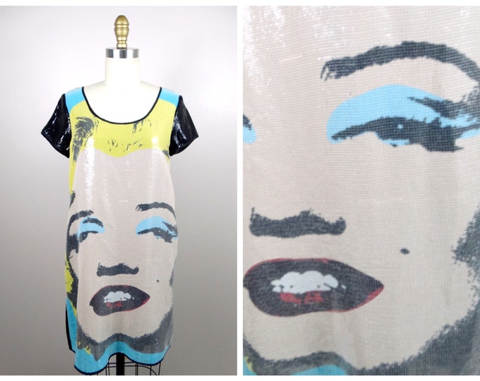Y2K Pop Art Portrait Sequin Dress / RARE Marilyn Monroe Sequined Dress / Novelty Sequined Dress ...