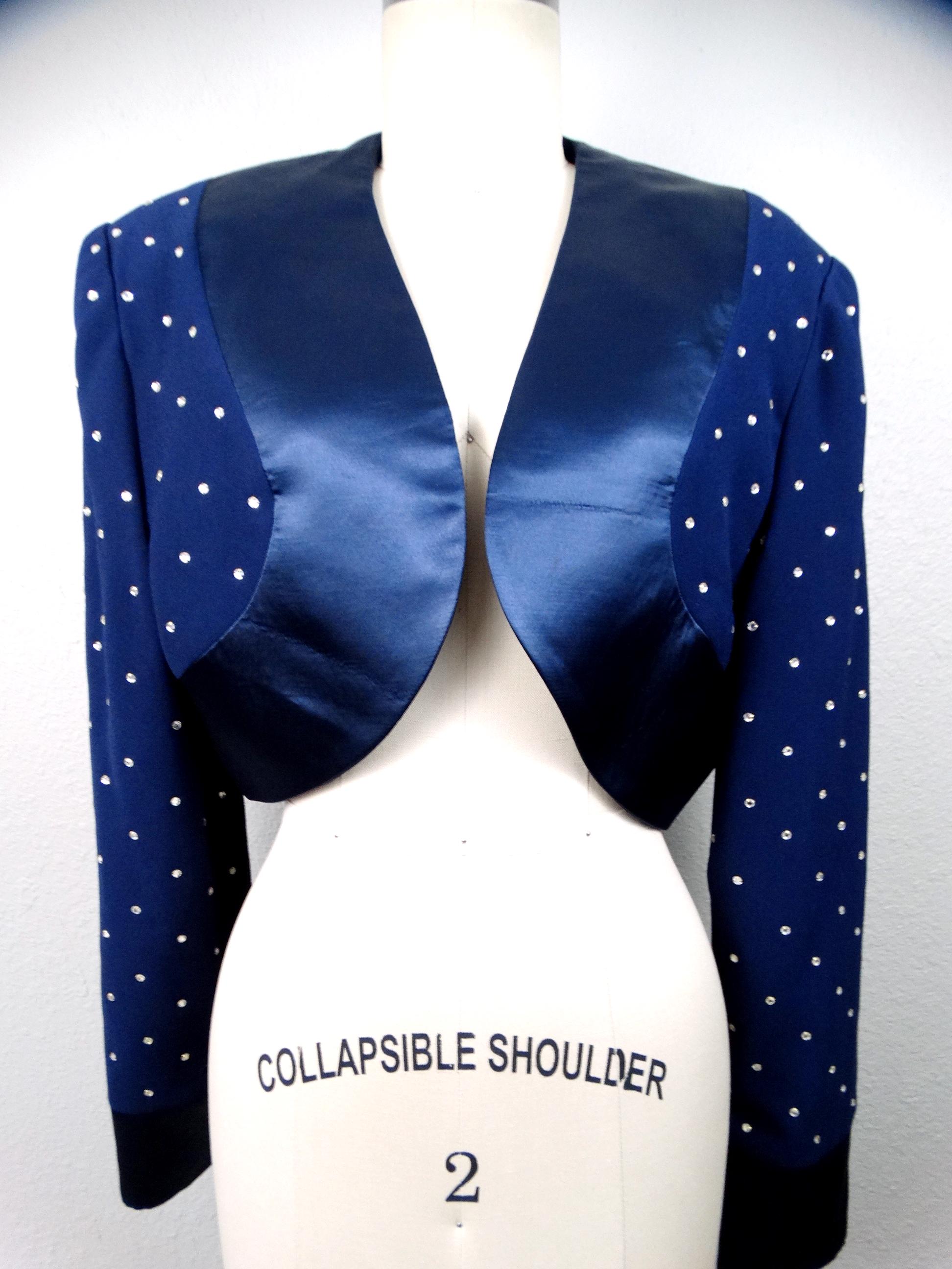 80s 90s Rhinestone Embellished Navy Bolero / Crystal Encrusted Dark ...