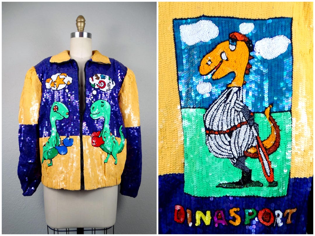 RARE Sequin Dino Jacket / Unique Dinosaur Sports Wearable Art - Etsy