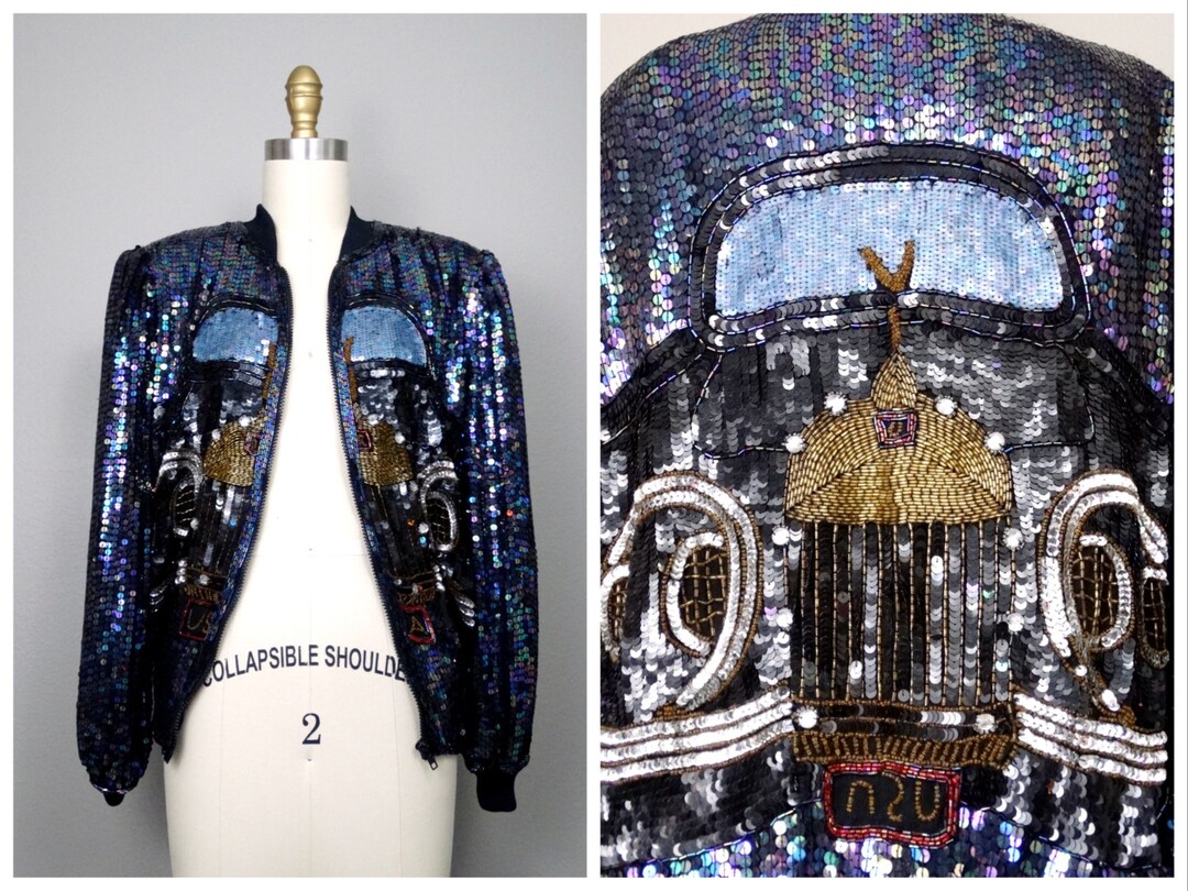 VTG Classic Car Scene Sequin Bomber Jacket // Retro Vintage Racing ...