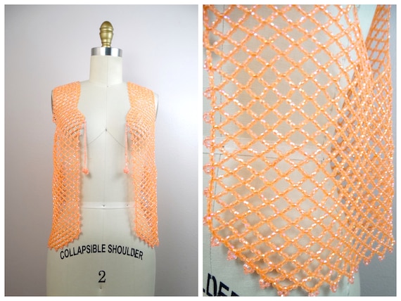 Neon Lattice Beaded Mesh Vest // Iridescent Fluoresce… - Gem